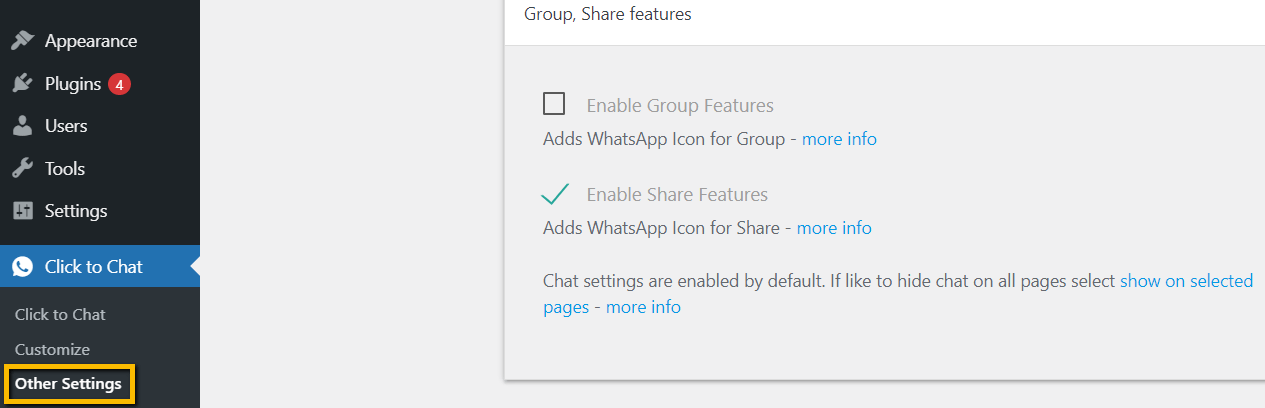 Enable Share Feature - Click to Chat